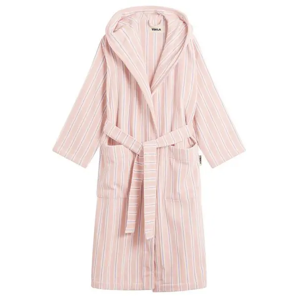 TEKLA Terry Hooded Bathrobe - Candy Stripes