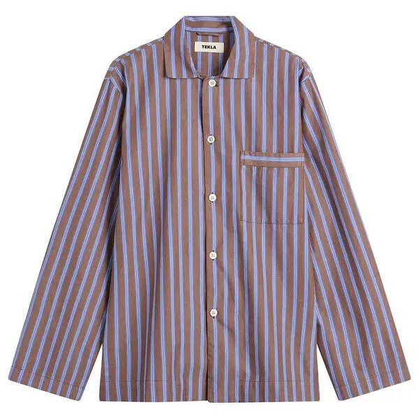 TEKLA Sleep Shirt - Chestnut Stripes