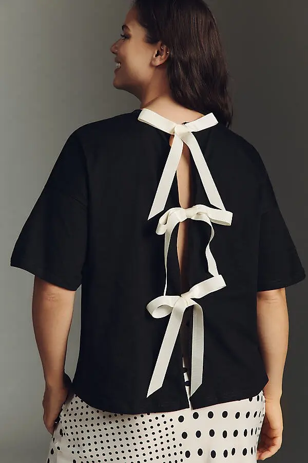 NEVER FULLY DRESSED Short-sleeve Bow-back Top