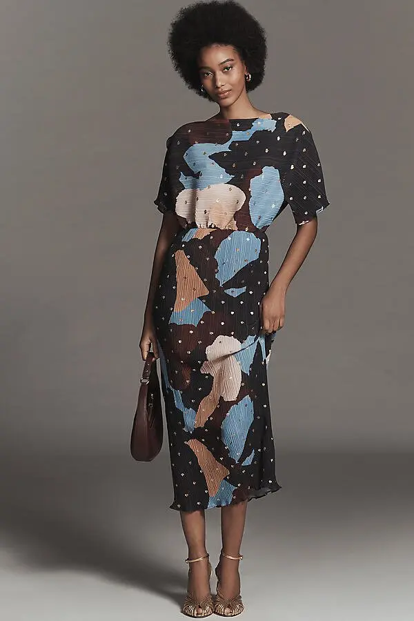 NEVER FULLY DRESSED Short-sleeve Boat-neck Midi Dress - Multi