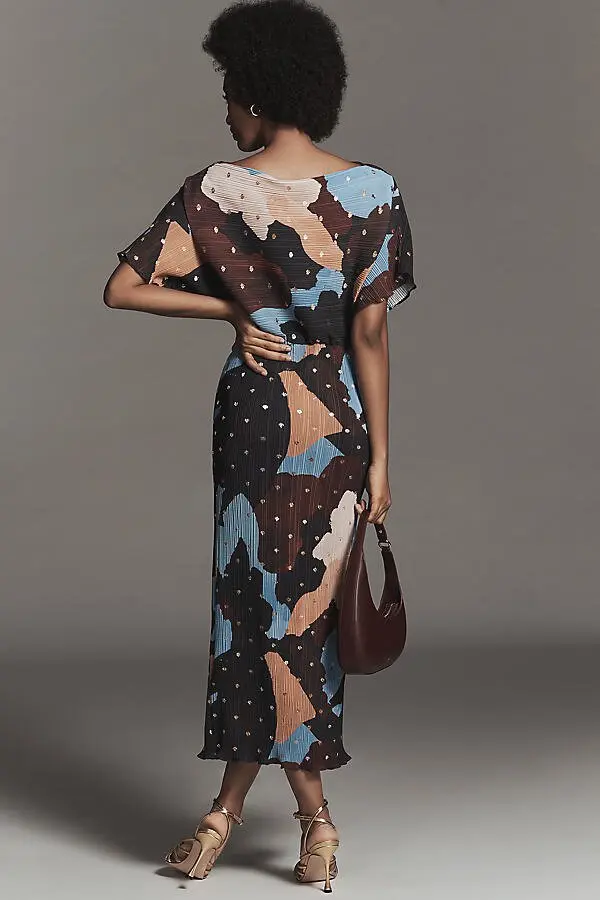NEVER FULLY DRESSED Short Sleeve Boat-neck Midi Dress