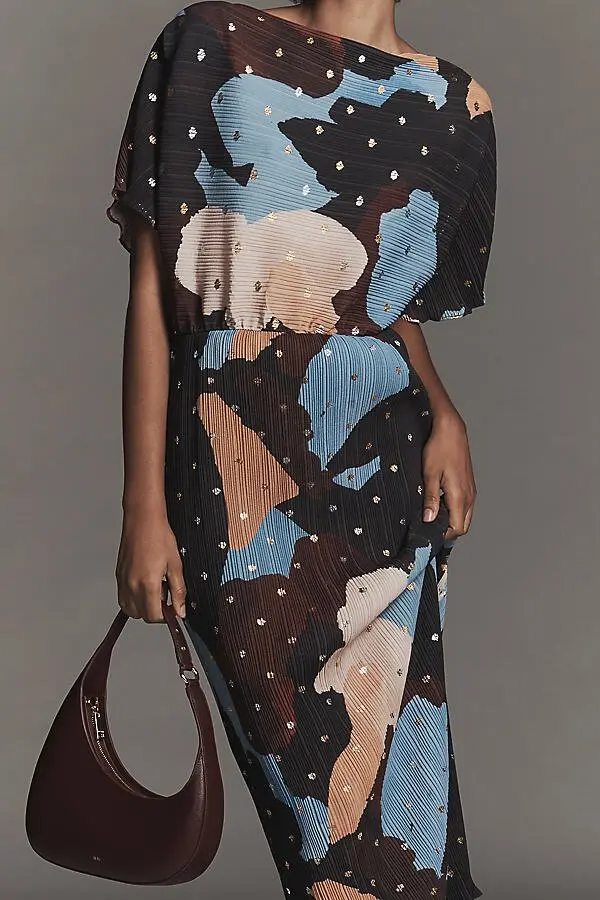 NEVER FULLY DRESSED Short Sleeve Boat-neck Midi Dress
