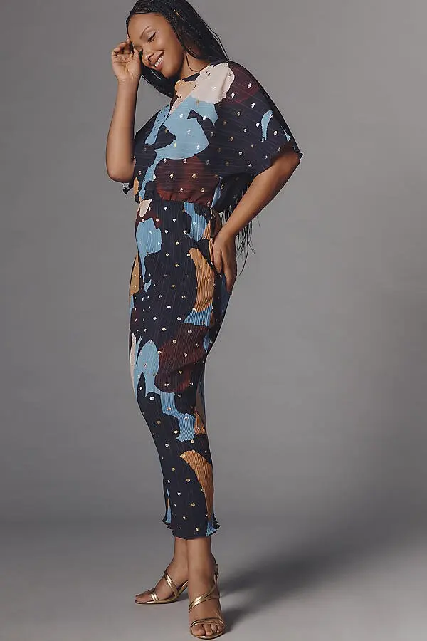 NEVER FULLY DRESSED Short Sleeve Boat-neck Midi Dress