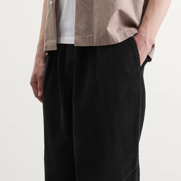 Universal Works Cat Cord Pleated Track Pant - Black