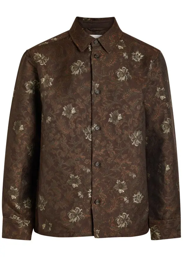 LES DEUX Kaleb Floral-jacquard Woven Overshirt - Grey