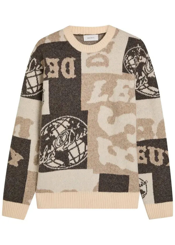 LES DEUX Globe Jacquard Knit Jumper