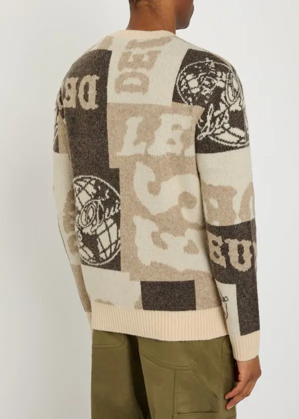 LES DEUX Globe Jacquard Knit Jumper