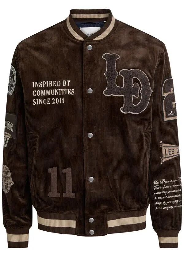 LES DEUX Quilted Appliquéd Corduroy Varsity Jacket - Bronze