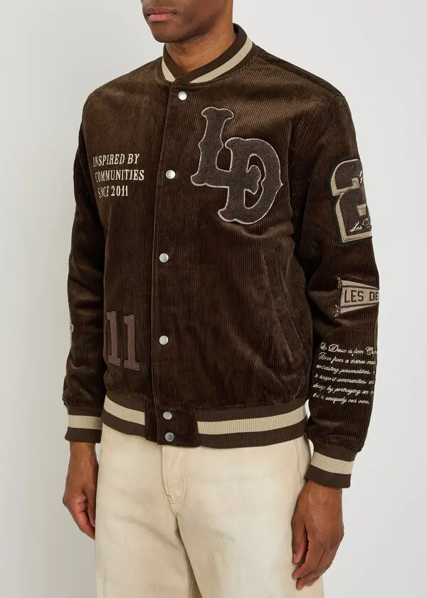 LES DEUX Quilted Appliquéd Corduroy Varsity Jacket - Bronze