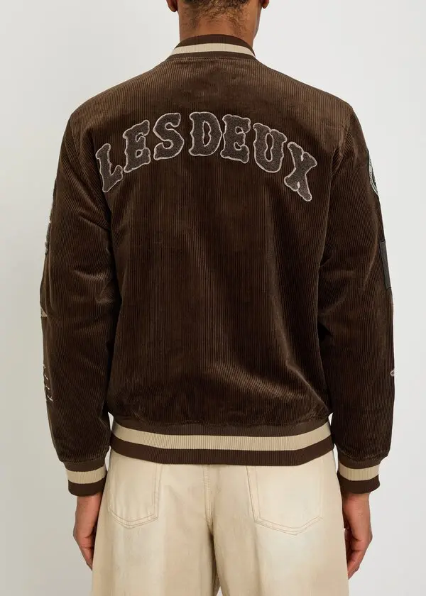 LES DEUX Quilted Appliquéd Corduroy Varsity Jacket - Bronze