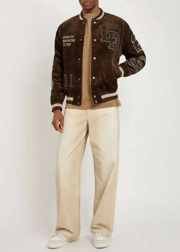 LES DEUX Quilted Appliquéd Corduroy Varsity Jacket - Bronze