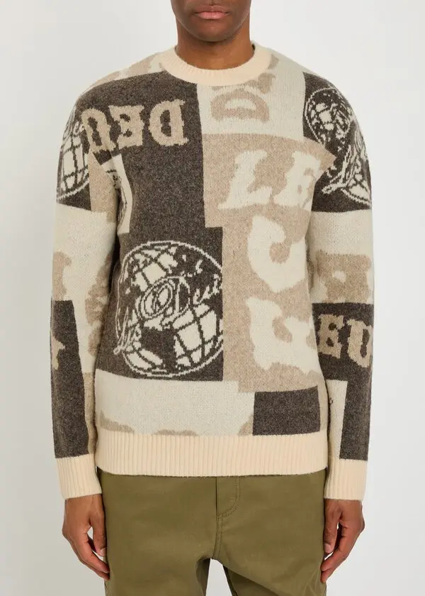 LES DEUX Globe Jacquard Knit Jumper