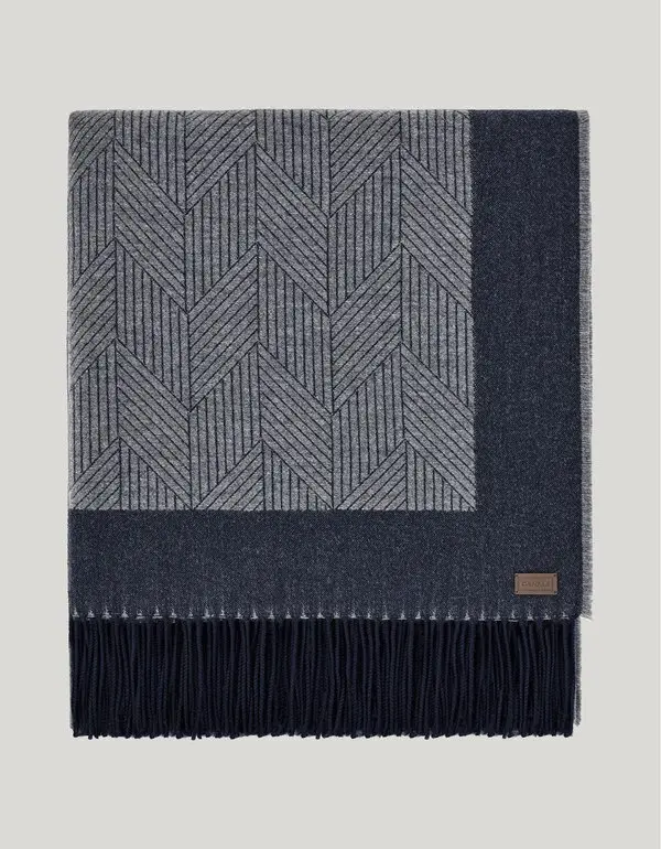 Canali Gray Pure Wool Throw With Arrow-shaped Jacquard Motif - Grey