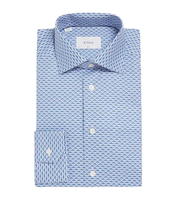 Eton Cotton Twill Print Slim Shirt - Navy
