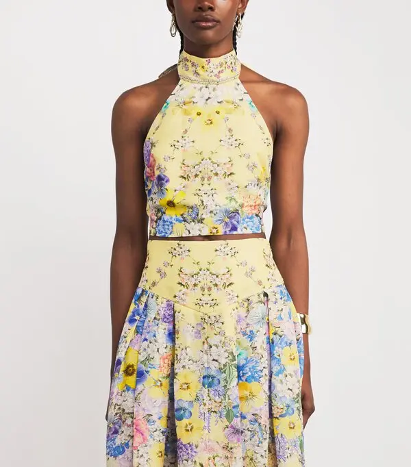 Camilla Linen-silk Darling Buds Halter Top