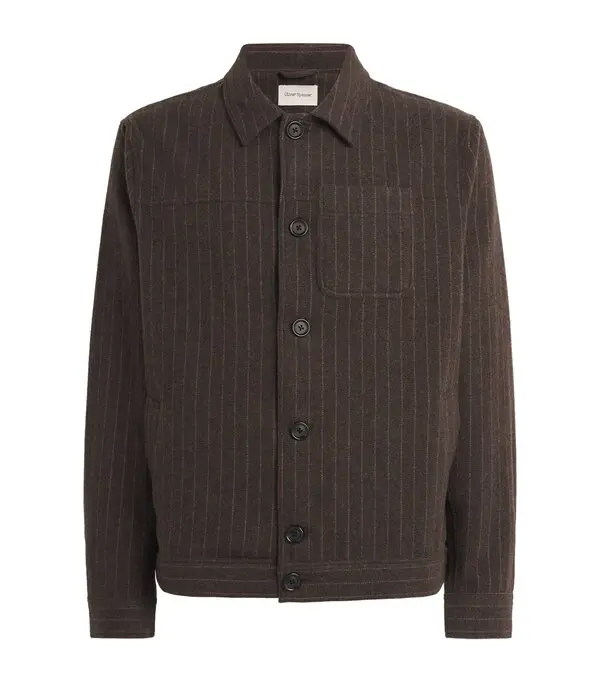 Oliver Peoples Wool-blend Stripe Overshirt - Brown