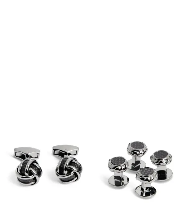 Tateossian Carbon Fibre Knot Cufflinks And Stud Set - Black