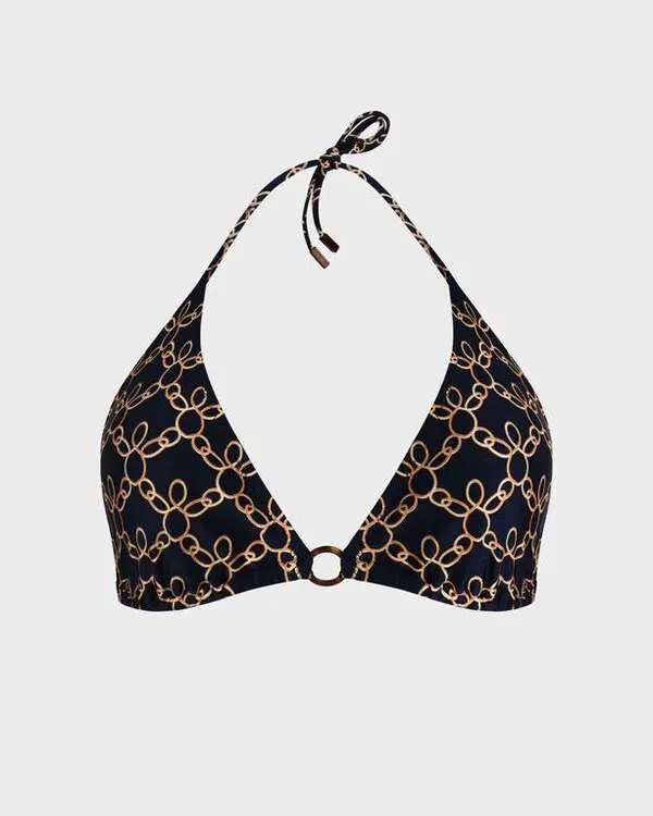 Vilebrequin Triangle Bikini Top Turtles Chain Swimwear Flox - Blue