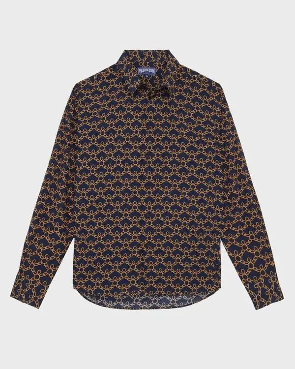 Vilebrequin Cotton Voile Turtles Chain Shirt Caracal - Blue