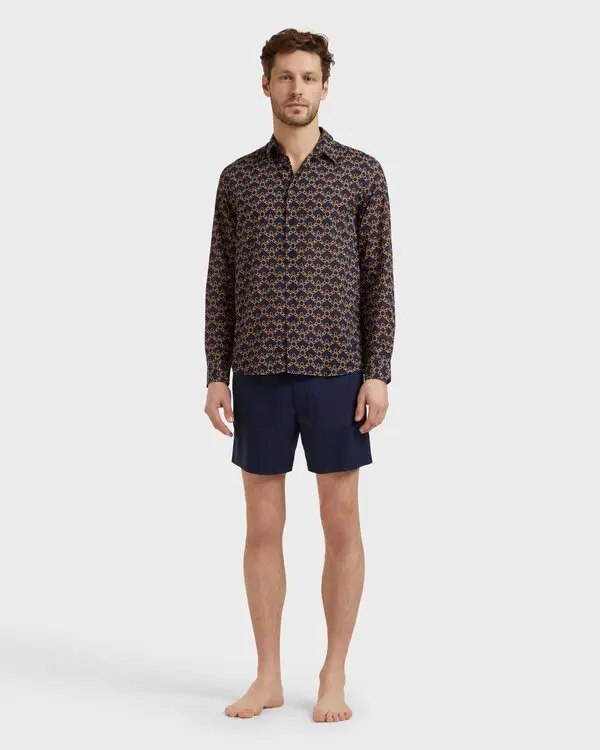Vilebrequin Cotton Voile Turtles Chain Shirt Caracal - Blue