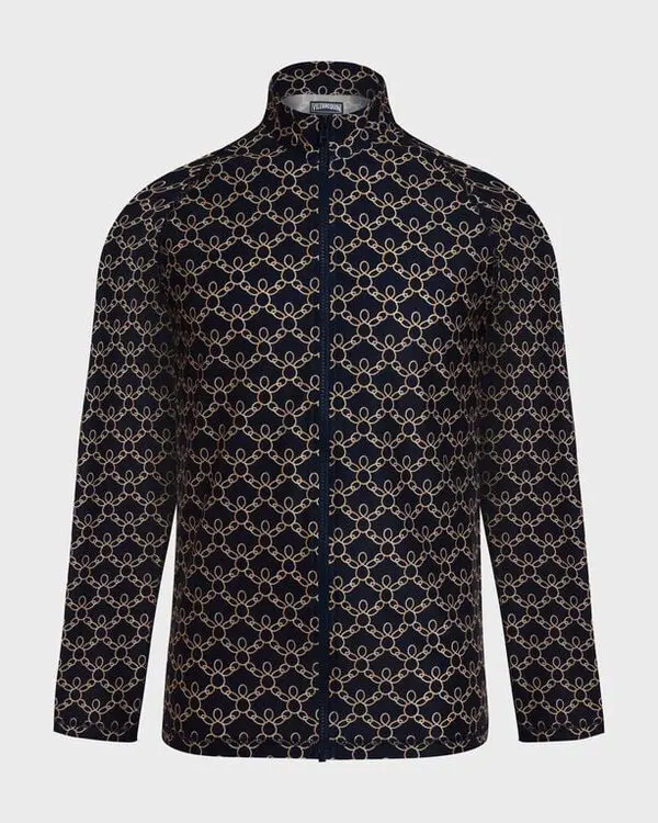 Vilebrequin Zip-up Long Sleeve Rashguard With Turtles Chain Print - Blue
