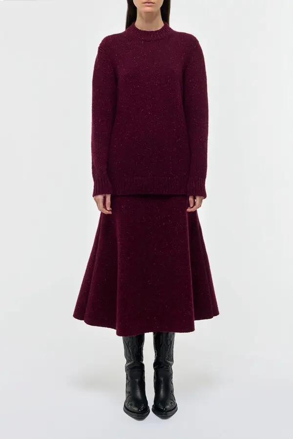 Gabriela Hearst Alfie Speckled Aran Cashmere Knit Sweater - Bordeaux