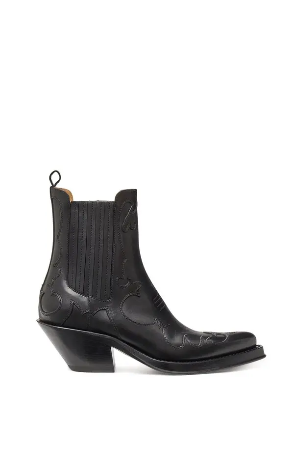 Gabriela Hearst Cassidy Cowboy Ankle Boot In Leather - Black