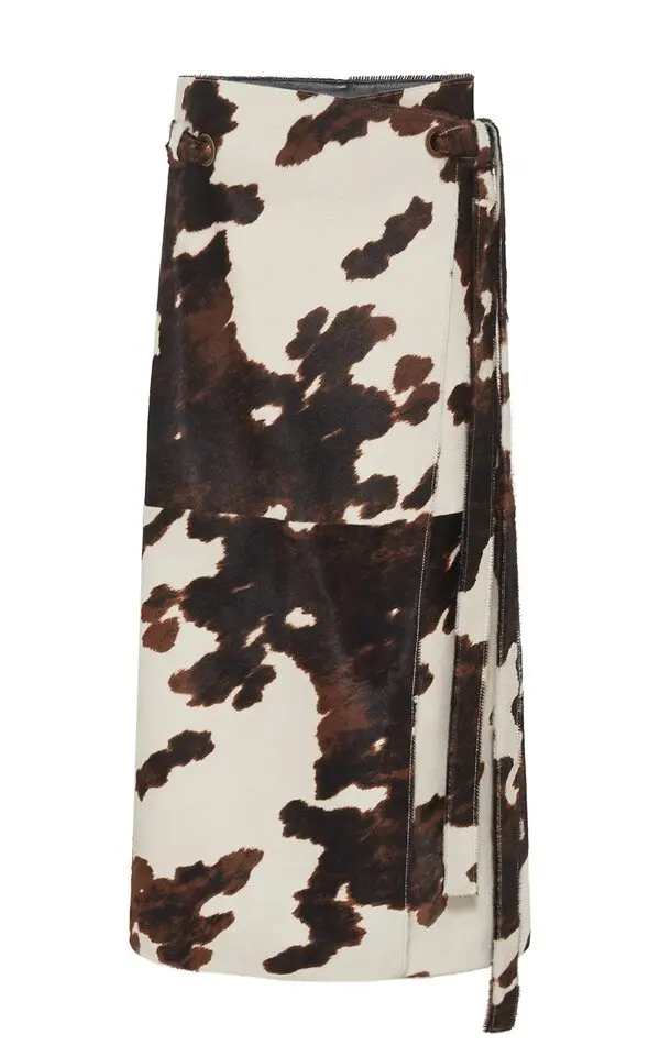 Gabriela Hearst Idalia Wrap Midi Skirt In Pony Hair - Ivory/cognac Multi