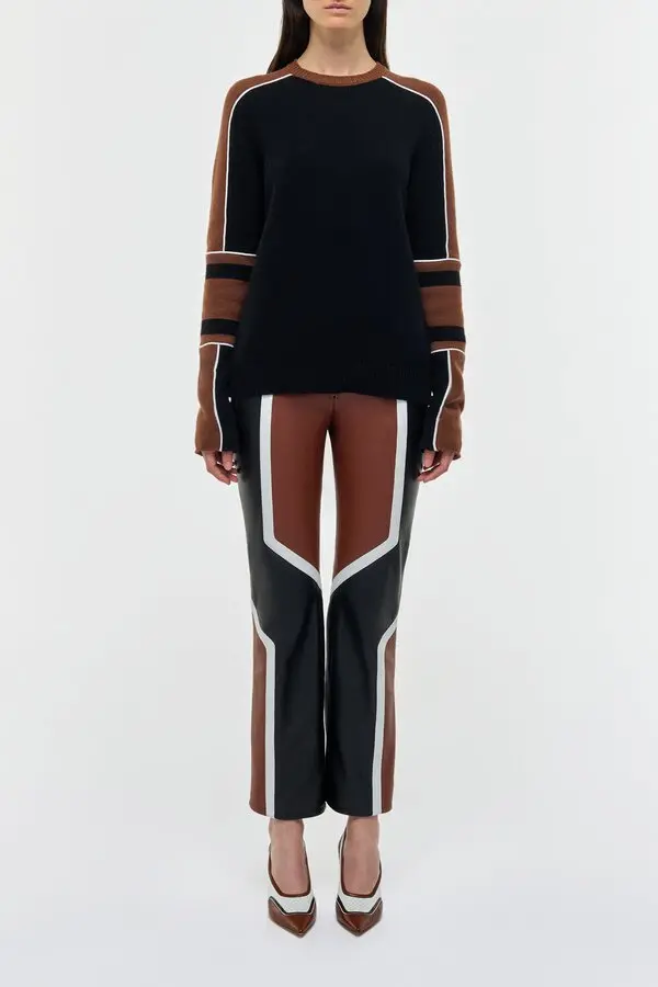 Gabriela Hearst Navarre Moto Pant In Cognac & Black Textured Leather