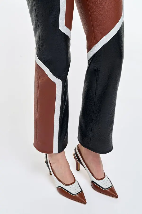 Gabriela Hearst Navarre Moto Pant In Cognac & Black Textured Leather