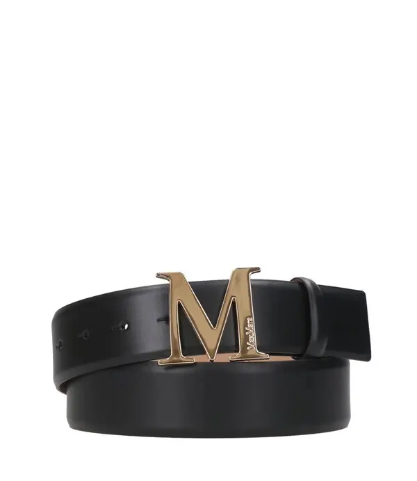 Max Mara Leather Belt With Monogram Buckle - Black