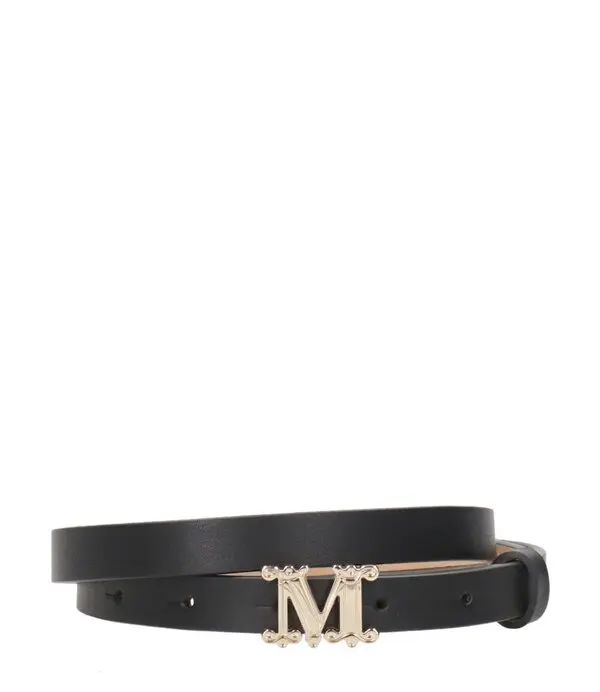Max Mara Leather Belt With Monogram Buckle - Black
