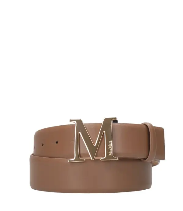 Max Mara Leather Belt With Monogram Buckle - Brown