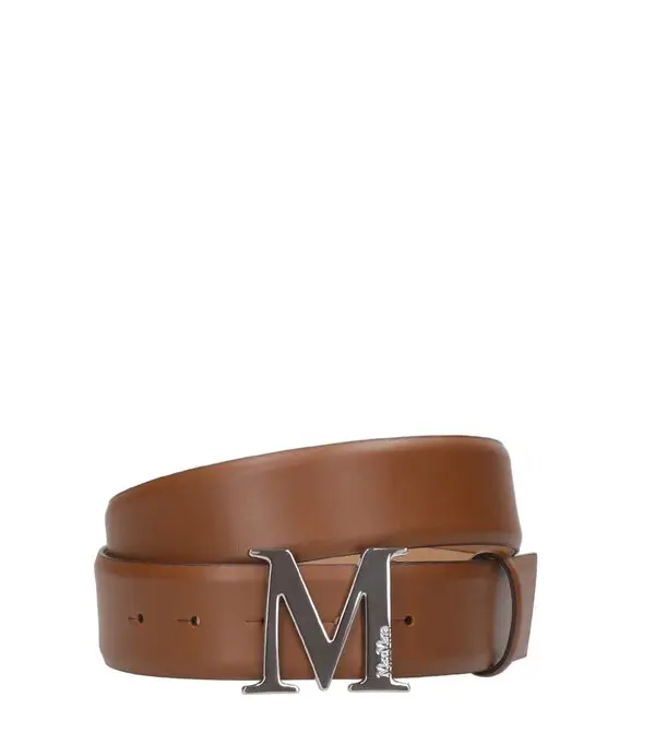 Max Mara Leather Belt With Metal Monogram Buckle - Leather Brown