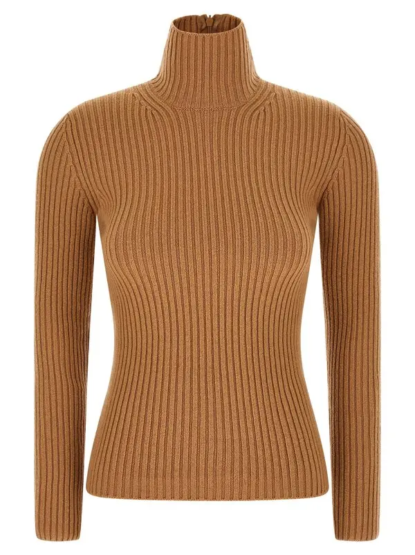 Max Mara Ribbed Stretch Wool And Cashmere Turtleneck Sweater - Beige