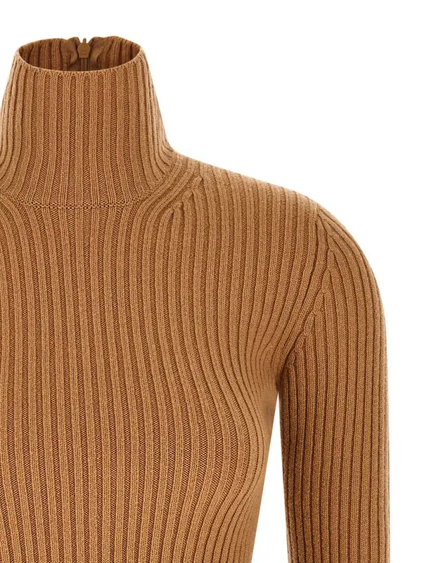 Max Mara Ribbed Stretch Wool And Cashmere Turtleneck Sweater - Beige