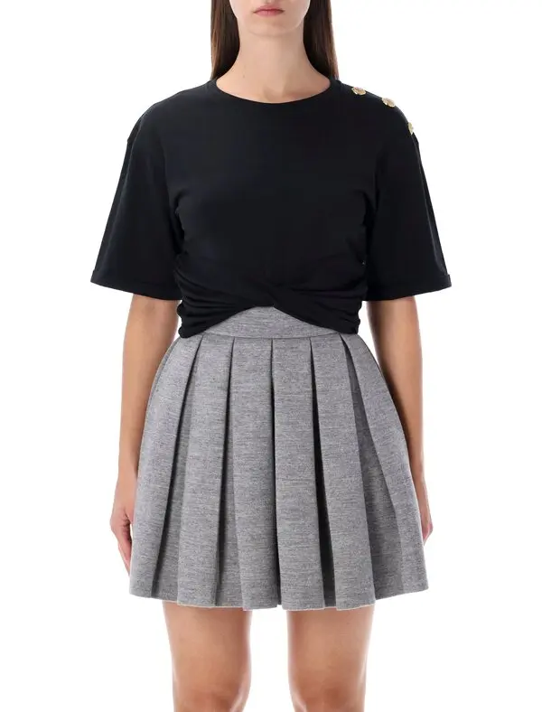 Balmain Cropped Knot-detail Cotton T-shirt
