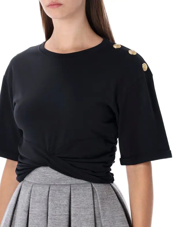 Balmain Cropped Knot-detail Cotton T-shirt