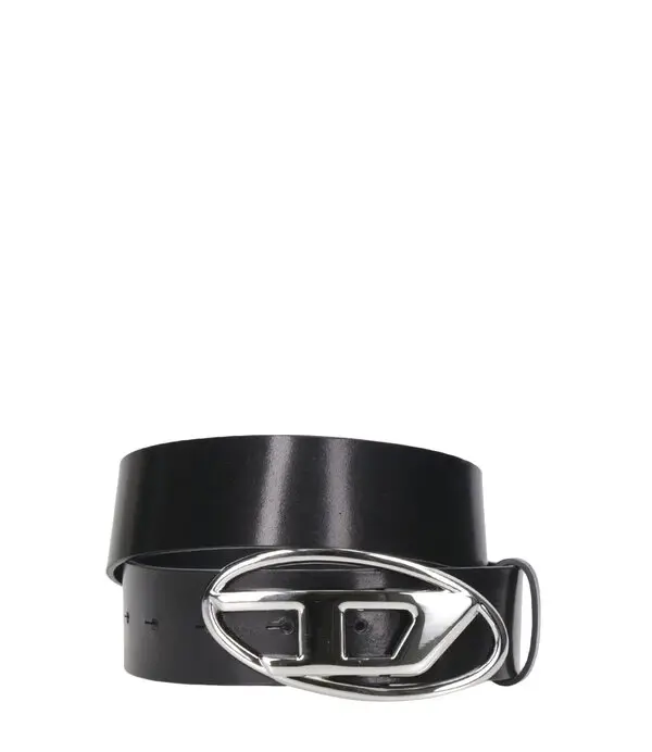DIESEL® Leather Belt With Oval D Logo Buckle - Black