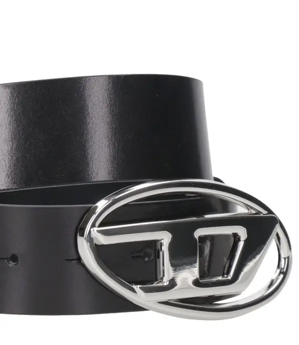 DIESEL® Leather Belt With Oval D Logo Buckle - Black