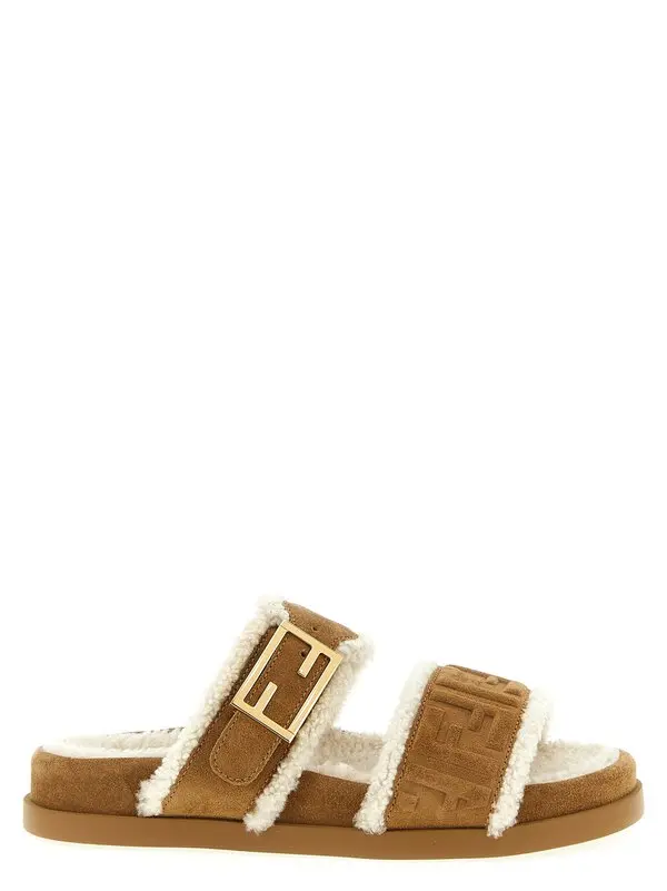 Fendi Feel Sheepskin Sandals - Beige