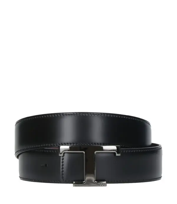 TOD'S Reversible Leather Belt - Nero+bordeaux