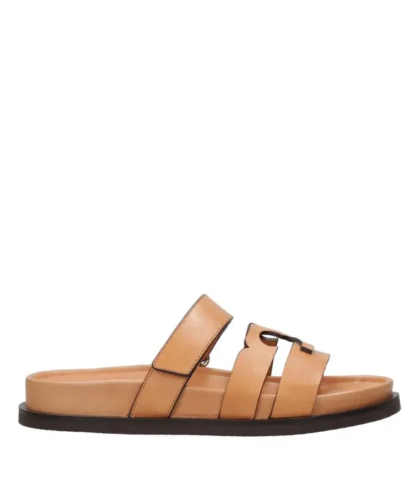 Tory Burch Leather Sandals With Double-t Inlay - Camel