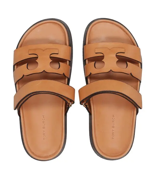 Tory Burch Leather Sandals With Double-t Inlay - Camel