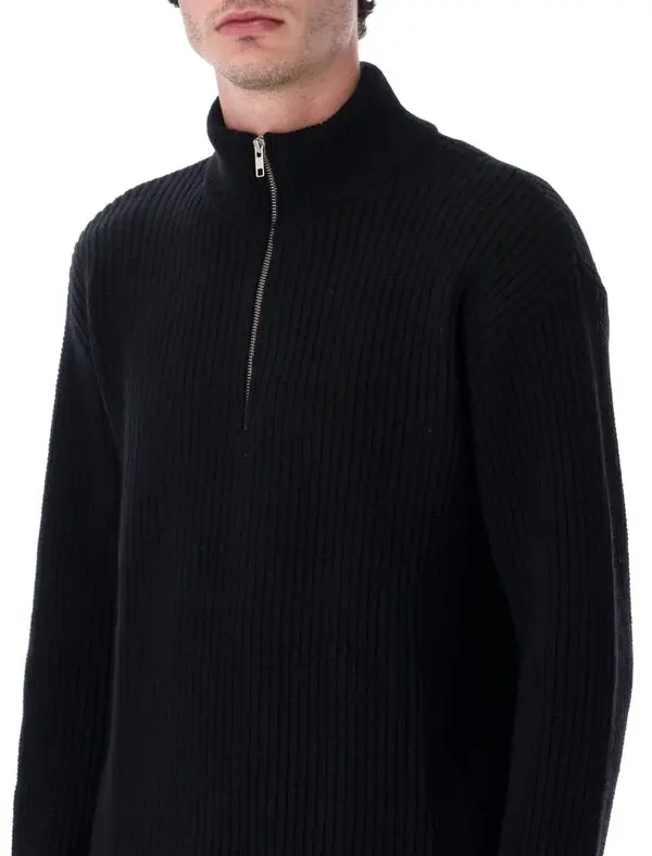 Colorful Standard Recycled Merino Wool Quarter Zip Sweater - Deep Black