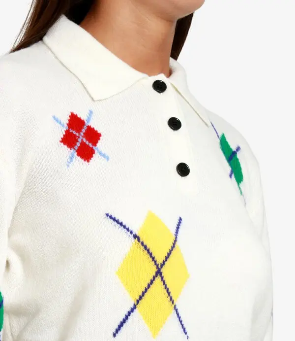 MSGM Argyle Wool-cashmere Blend Polo Sweater - Beige