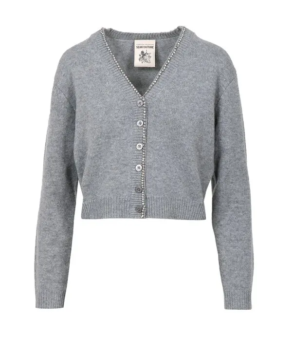 SEMICOUTURE Cashmere Blend Knit Sweater With Crystal And Beaded Embellishments