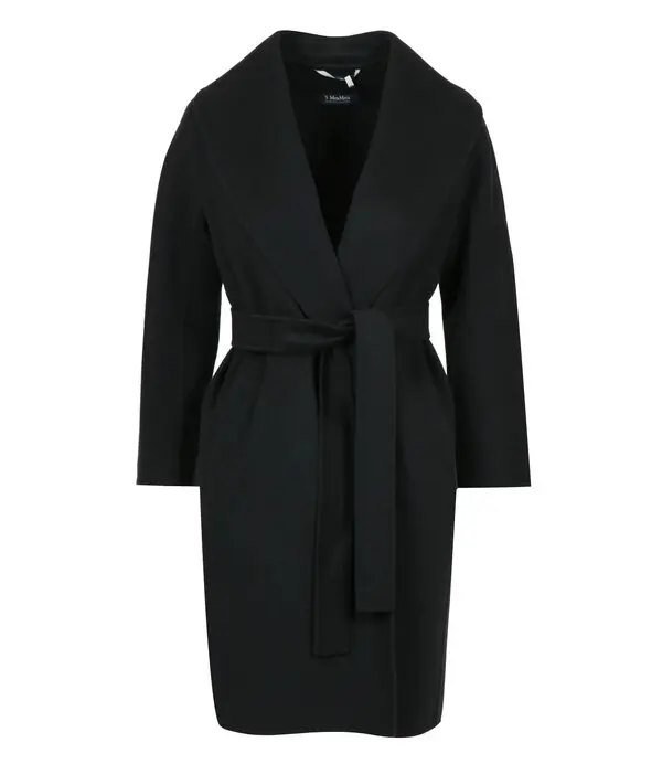Max Mara Double-woven Pure Wool Midi Robe Coat - Black