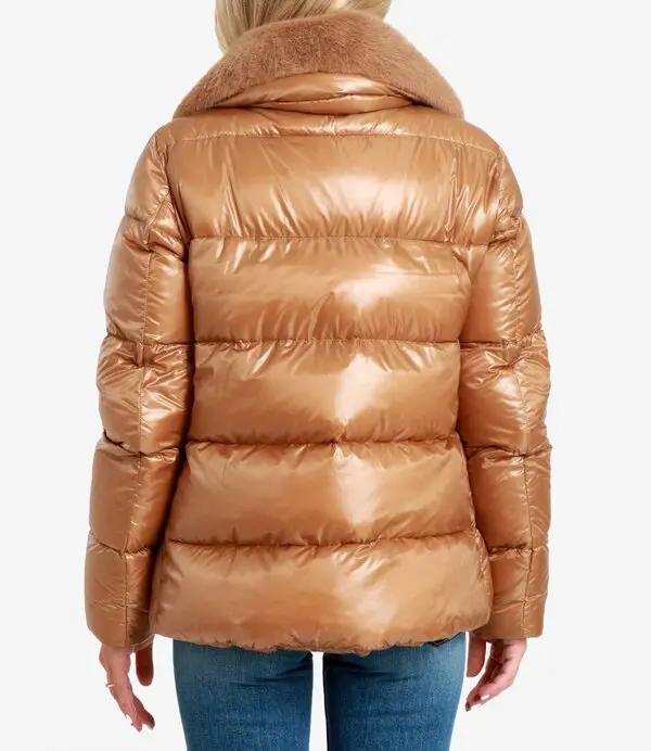 Herno Quilted Down Coat With Faux Fur Collar - Camel