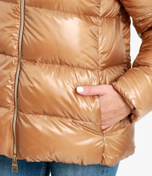 Herno Quilted Down Coat With Faux Fur Collar - Camel